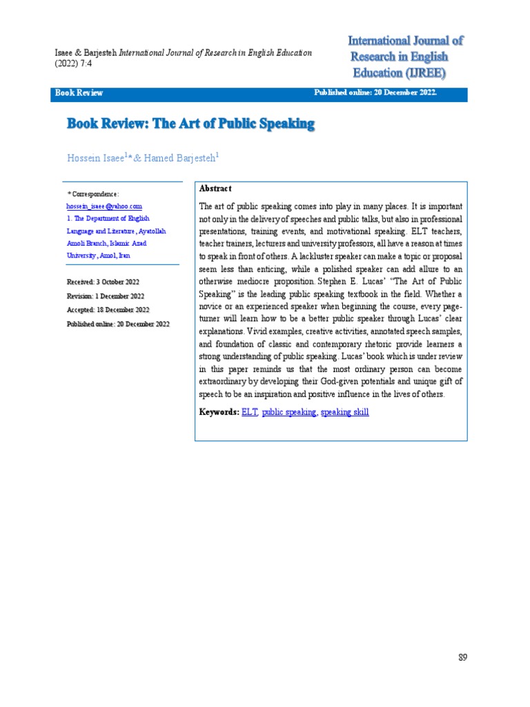 V7, N4 - 6 - p89 - 94 - Book Review The Art of Public Speaking | PDF ...
