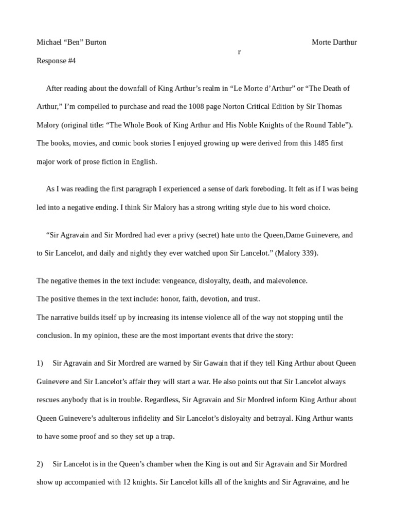 Themes and Events in Le Morte d'Arthur | PDF | Mystery, Thriller ...