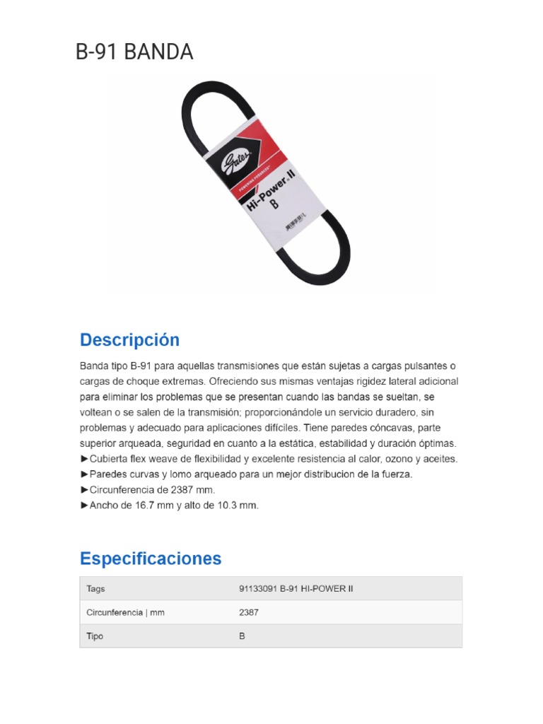 Ficha Tecnica Banda B-91 Gates | PDF