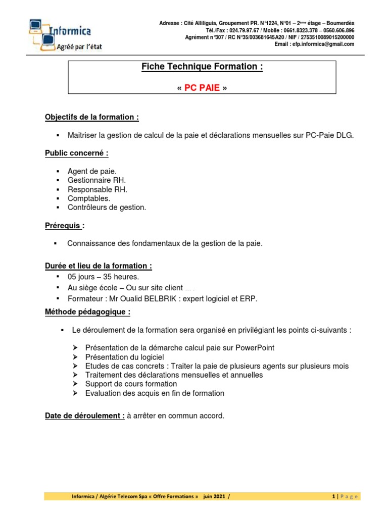 Pc-Paie - Fiche Technique.2021 | PDF