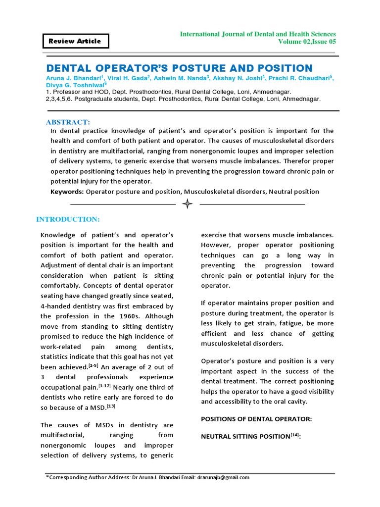 Dental Operator'S Posture and Position: Review Article | PDF ...
