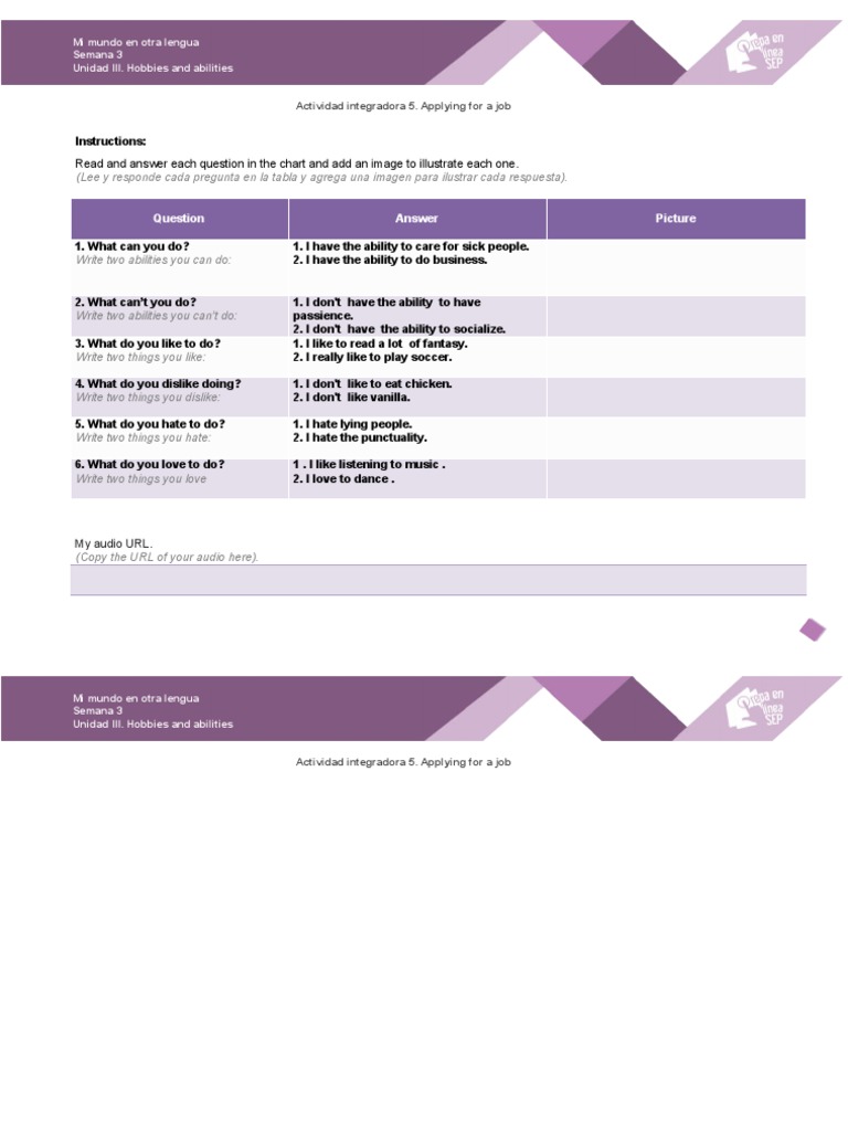 Hobbies and Abilities Job Application Guide | PDF
