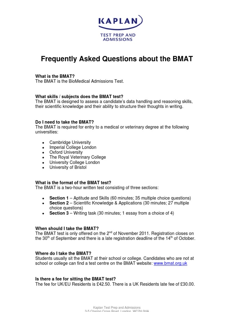 Bmat Faqs Tcm55 25933 | PDF | Kaplan | Test (Assessment)