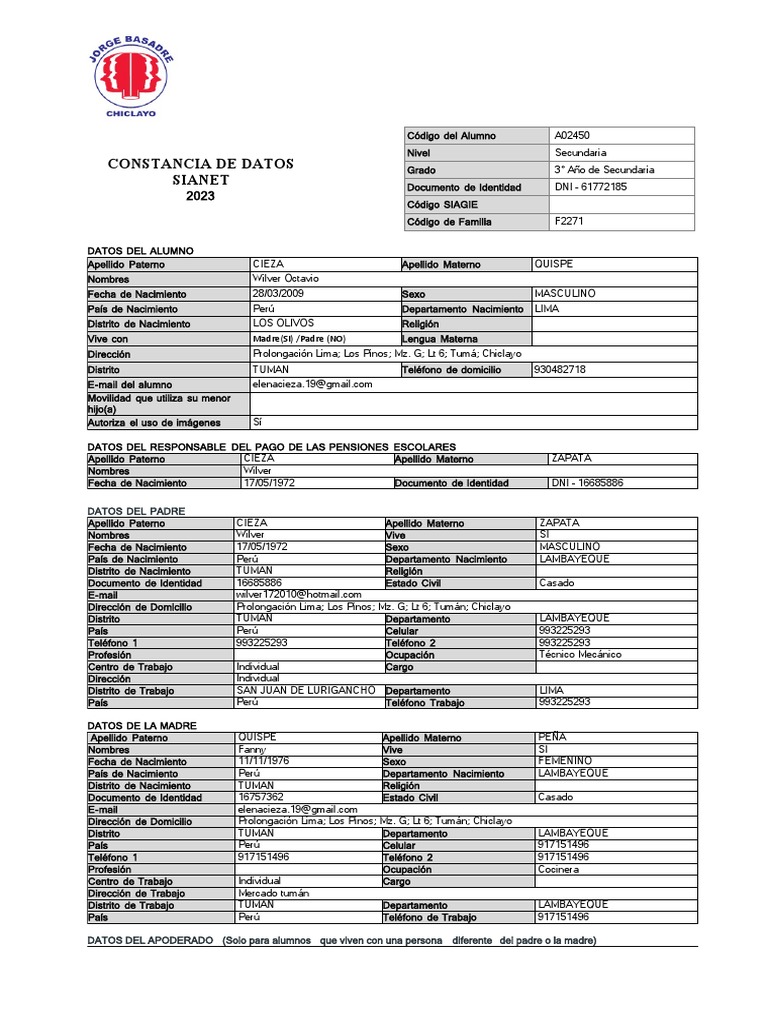 Constancia Sianet 2023 - Ficha de Matrícula | PDF | Aplicaciones de la criptografía | Costa Rica
