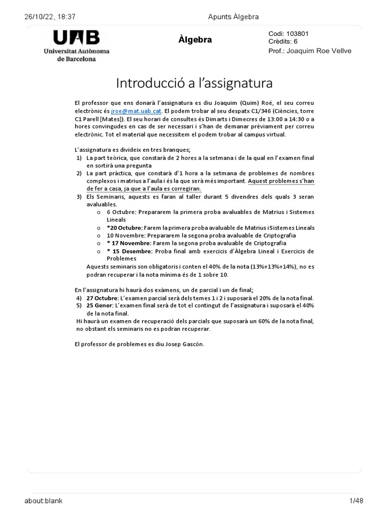 Apunts Àlgebra | PDF