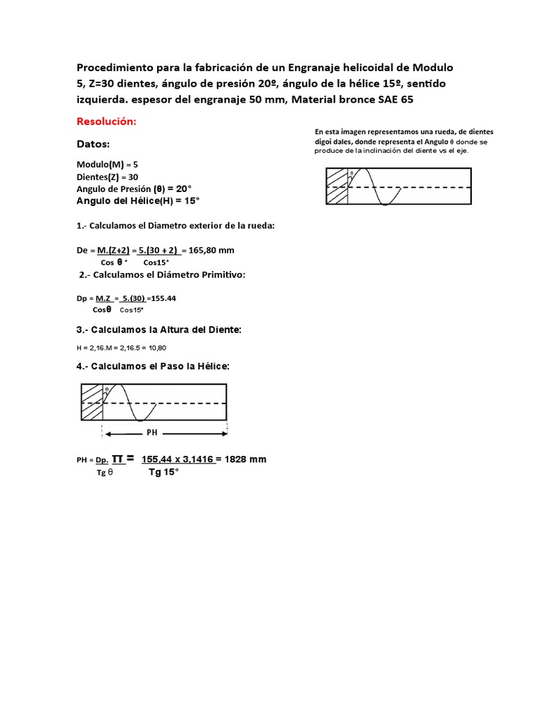 Procedimiento para la fabricación de un Engranaje helicoidal de Modulo ...