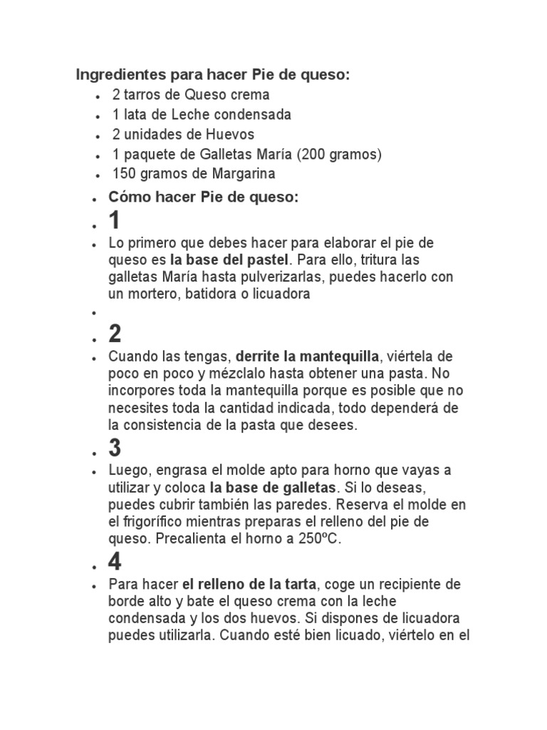 Ingredientes para Hacer Pie de Queso | PDF Ingredientes para Hacer Pie de Queso | PDF