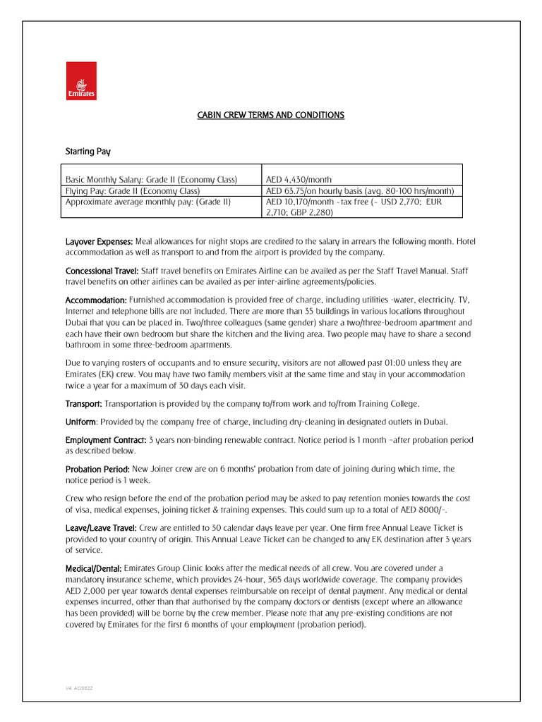 Emirates Cabin Crew Contract Details | PDF