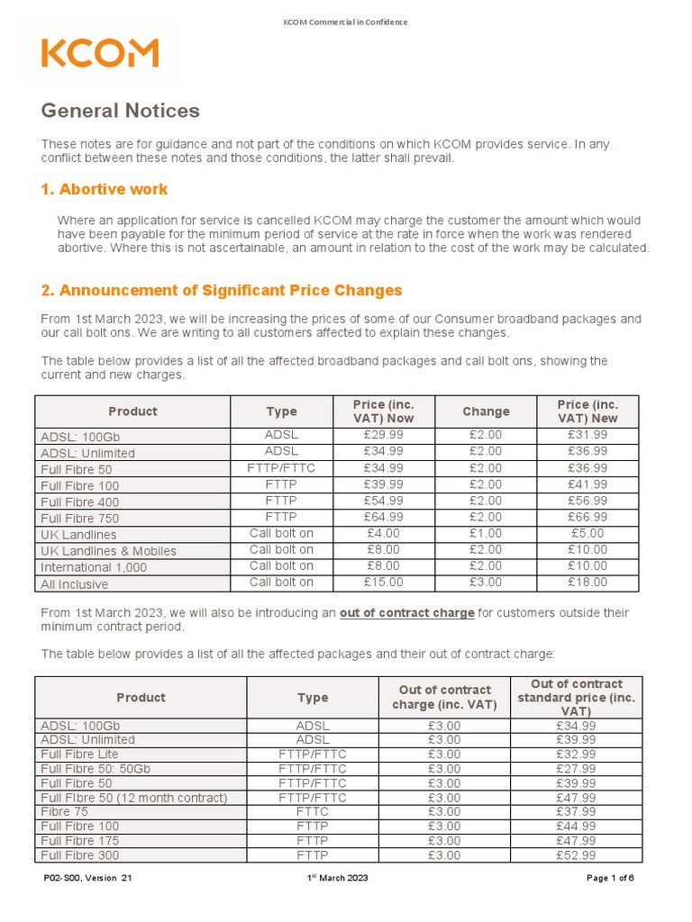 KCOM Consumer General Notices 1 | PDF