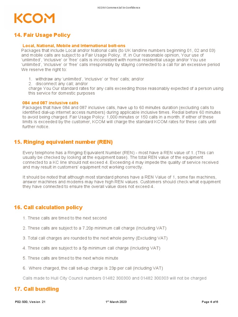 KCOM Fair Usage and Call Policies | PDF | Value Added Tax | Internet Access