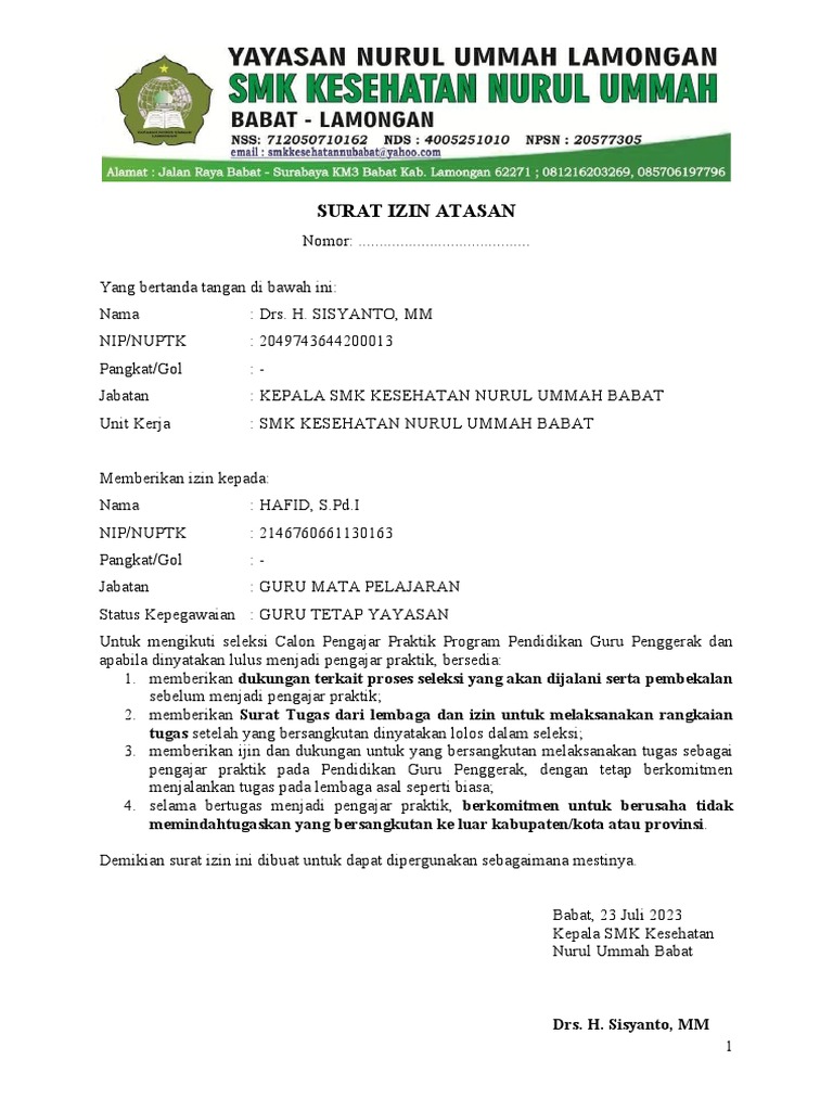 Surat Ijin Atasan PP | PDF