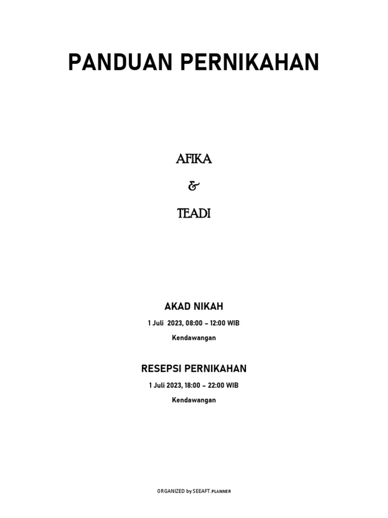 Panduan Pernikahan Afika & Teadi | PDF