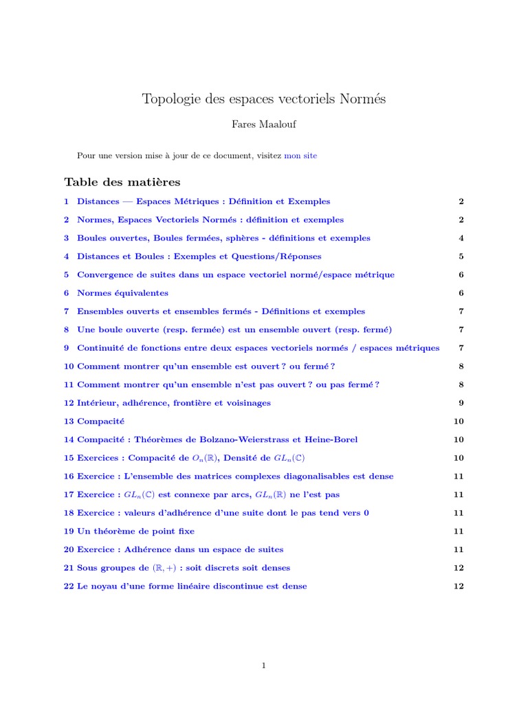Topologie Des Espaces Vectoriels Normes | PDF | Compacité ...