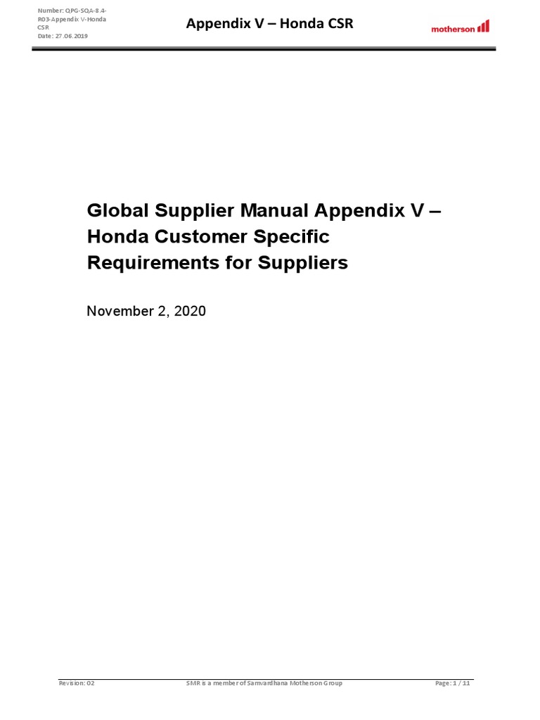 Appendix V-Honda CSR 003 | PDF | Quality Assurance | Audit