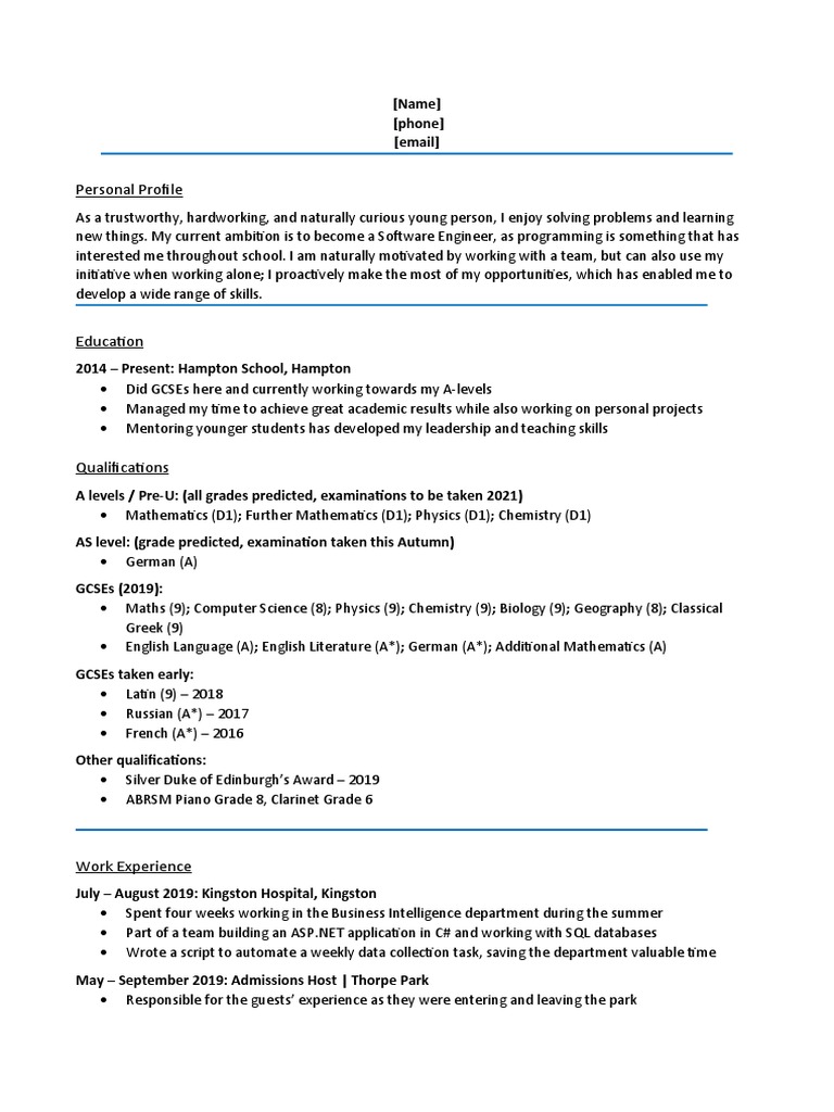 Example Student CV | PDF | Mathematics