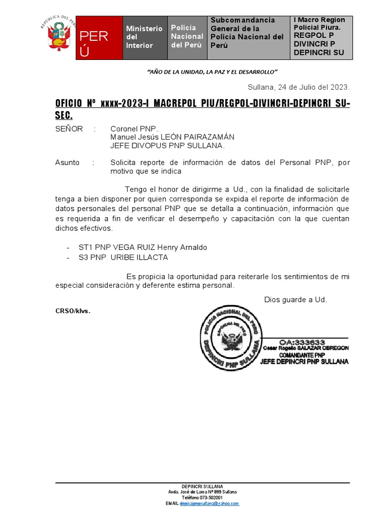 Oficio Solicita Ripers | PDF