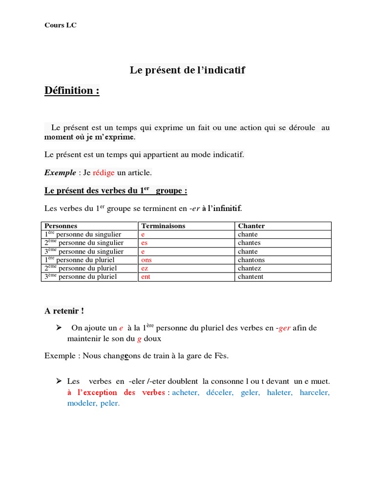 Le présent de l'indicatif | PDF