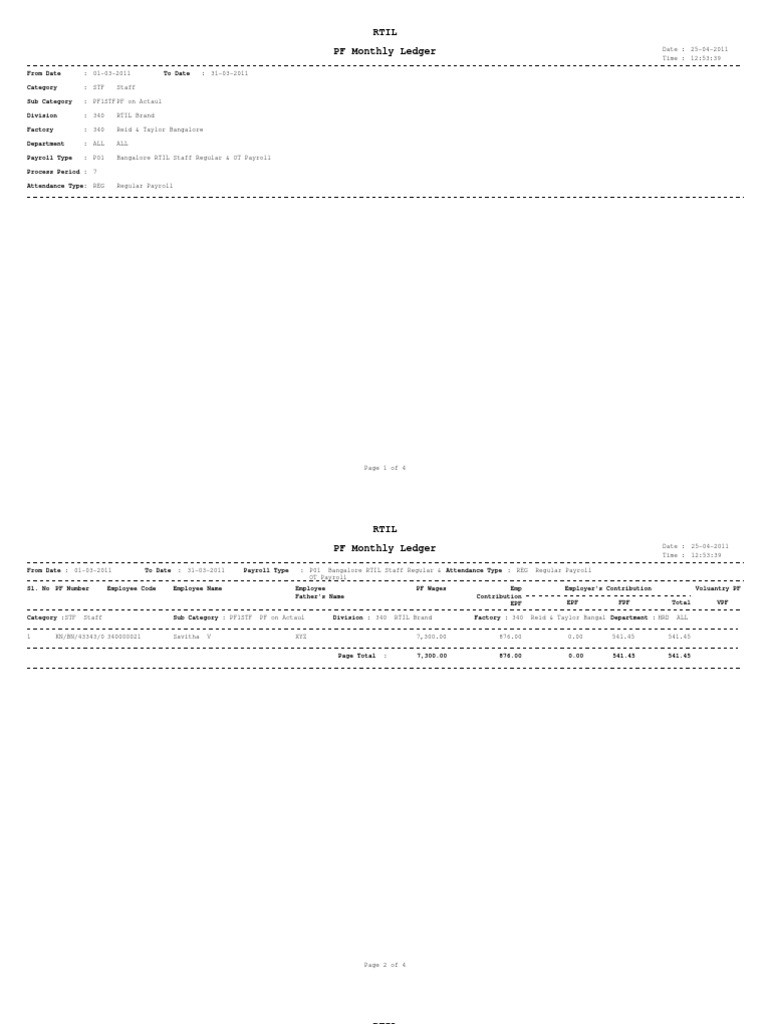 PF Monthly Ledger | PDF