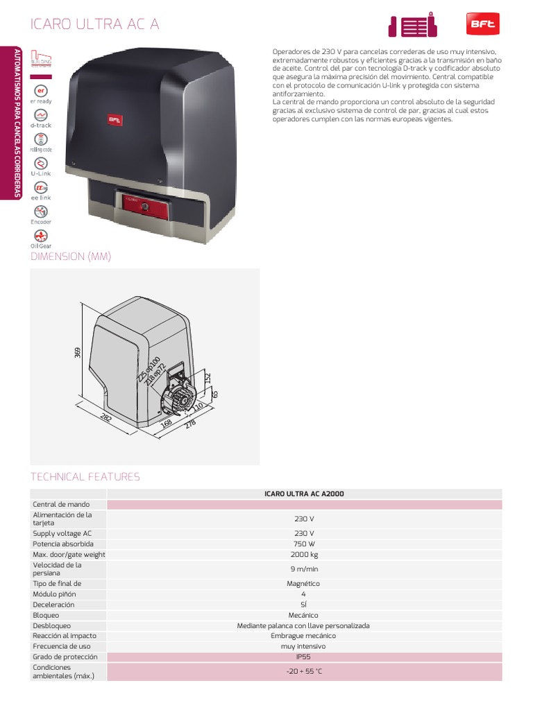 BFT Icaro Ultra AC A2000 | PDF | Máquinas | Ingeniería mecánica