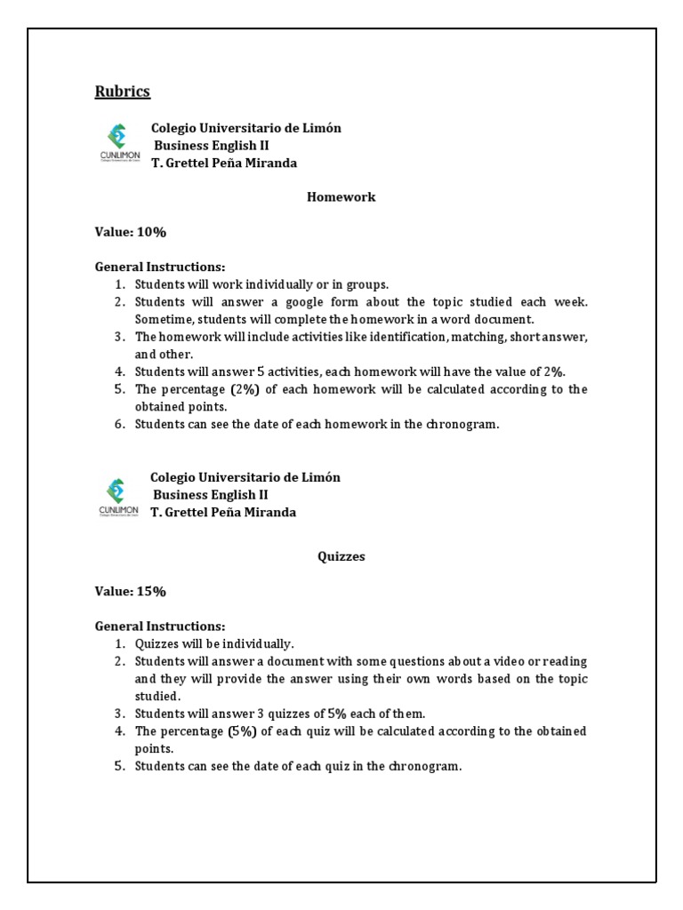 Rubrics Business II | PDF | Career & Growth