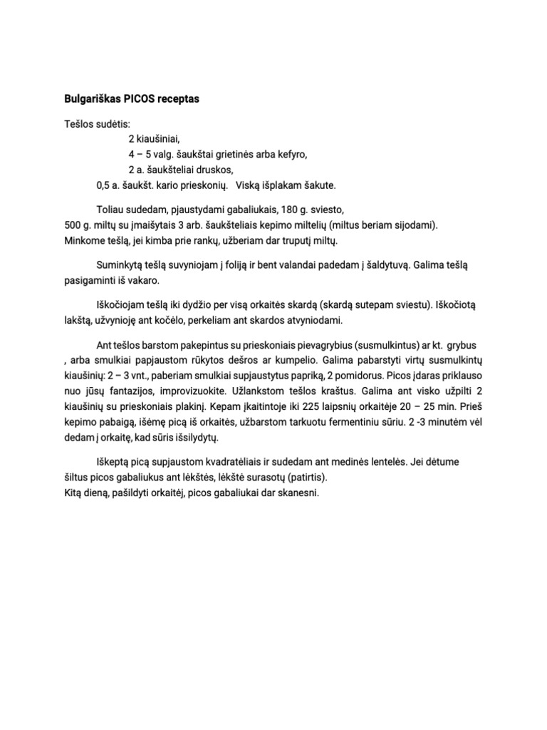 Bulgariškas PICOS Receptas | PDF