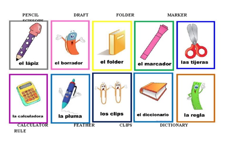 Utiles Escolares en Ingles y Español | PDF