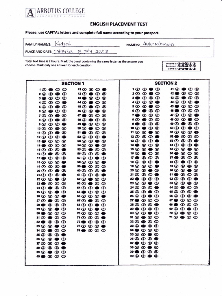 English Placement Test Instructions | PDF