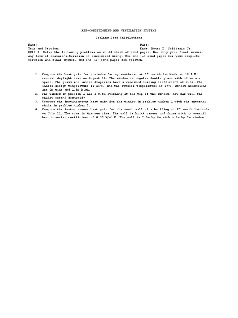 Q3 - Midterm Cooling Load | PDF