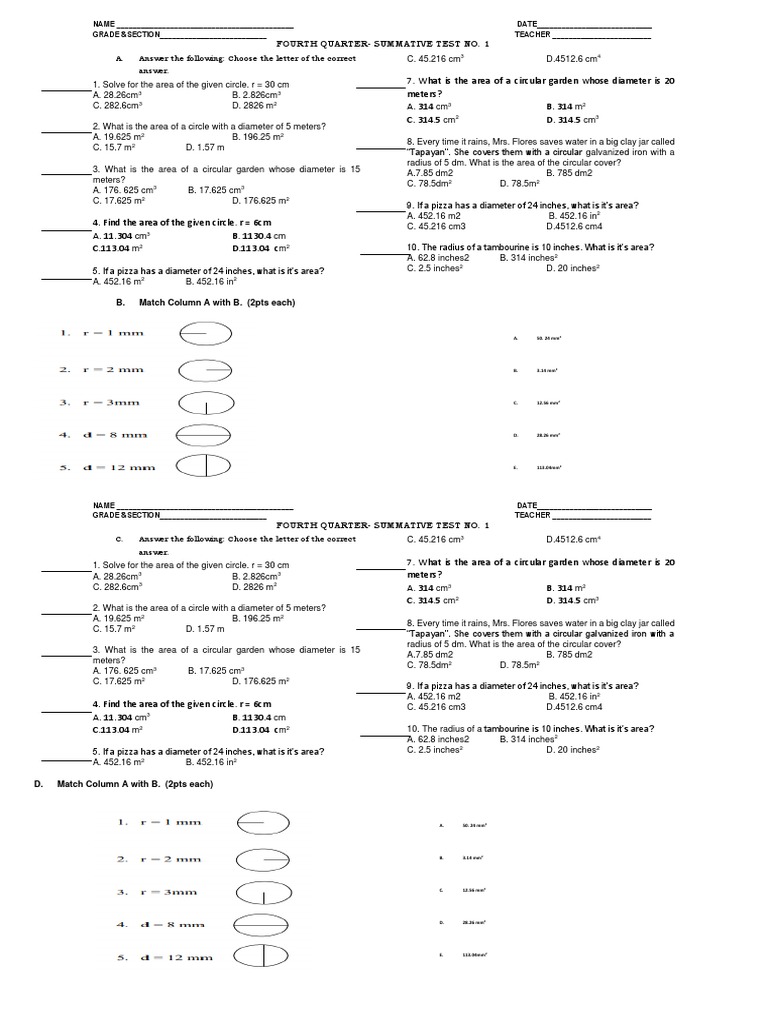Summative Test 1 g5 q4 Math | PDF