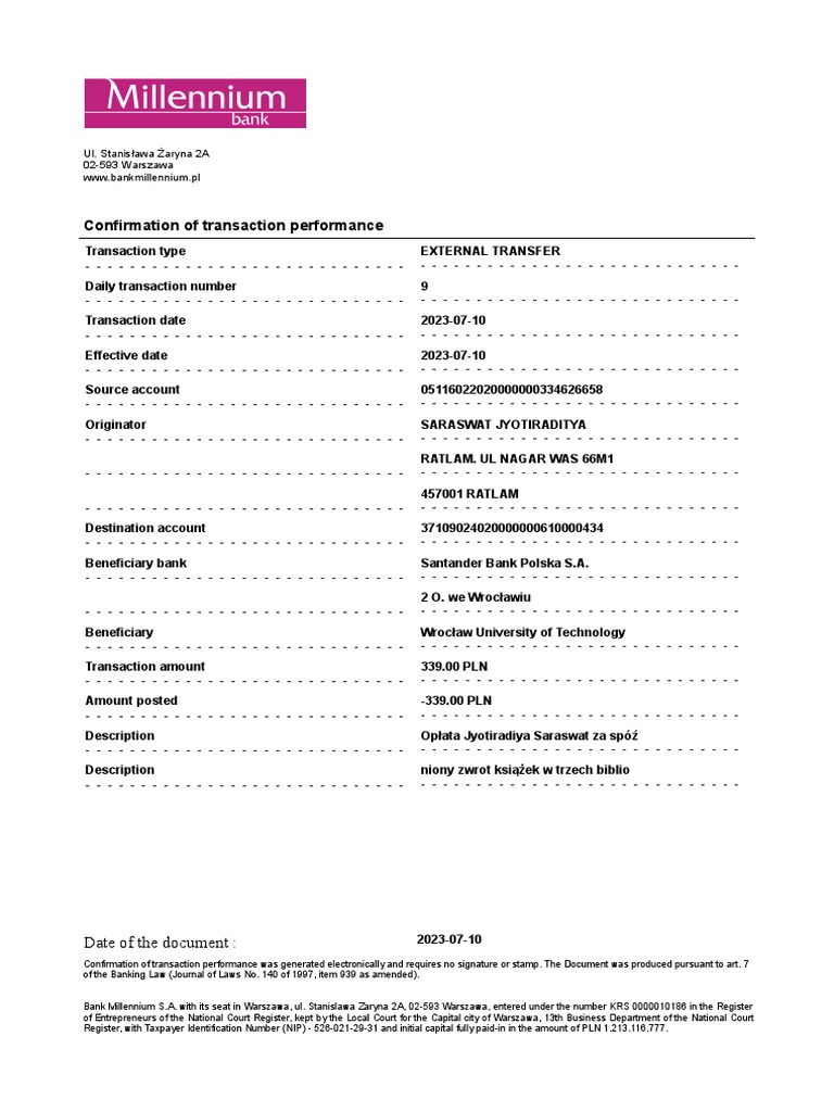 Transfer Confirmation | PDF