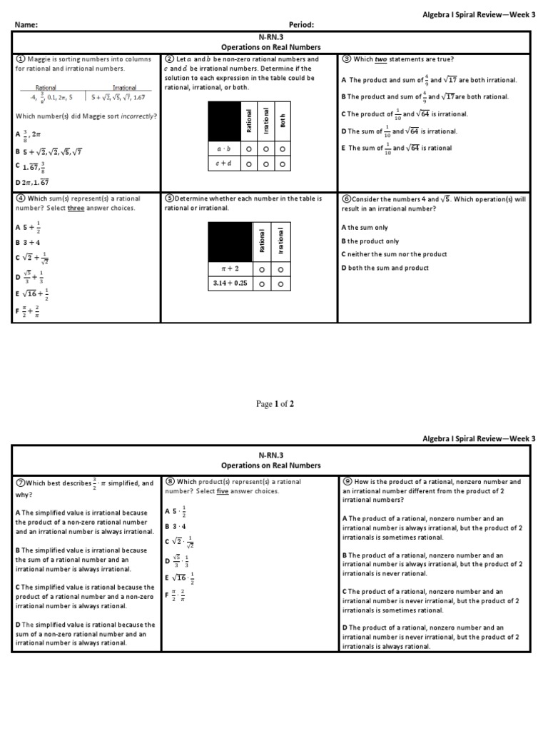Spiral Review - Week 3 | PDF | Rational Number | Numbers