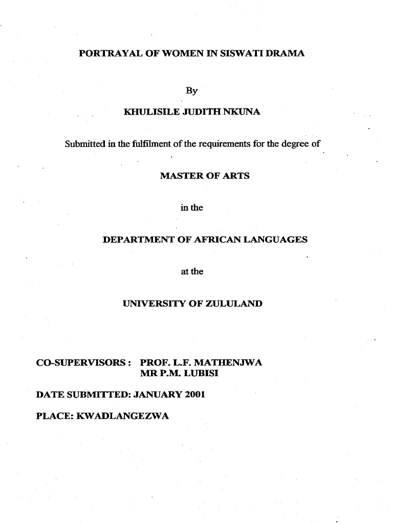 Portrayal of Women in Siswati Drama. Khulisile Judith Nkuna | PDF | Play (Theatre) | Samson