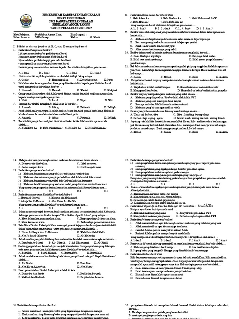 Soal Pat Pai Kelas 8 2021-2022 | PDF | Agama & Spiritualitas
