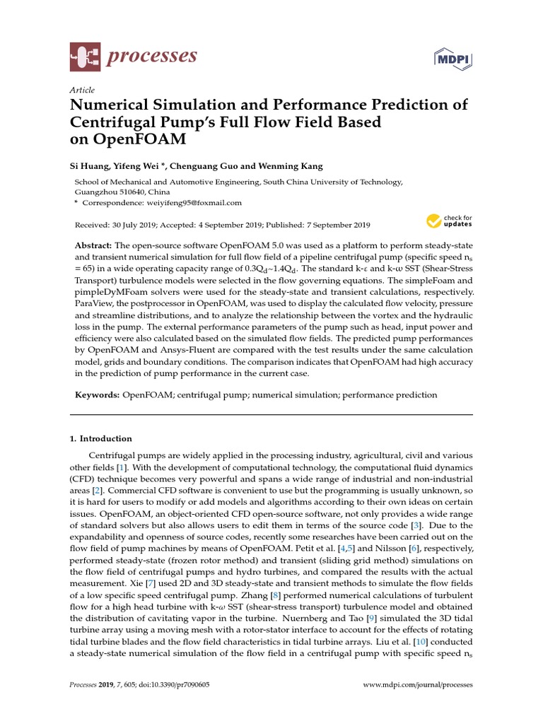 Processes 07 00605 | PDF | Fluid Dynamics | Navier–Stokes Equations