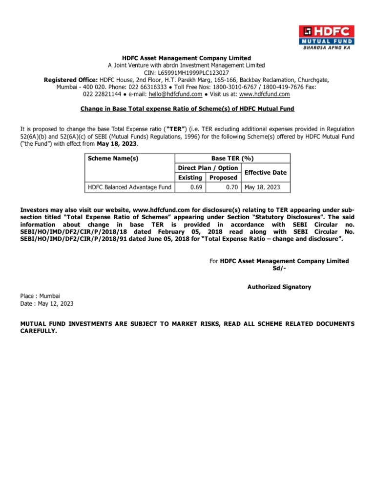 HDFC Balanced Advantage Fund Notice for Expense Change 12-05-2023 DP ...