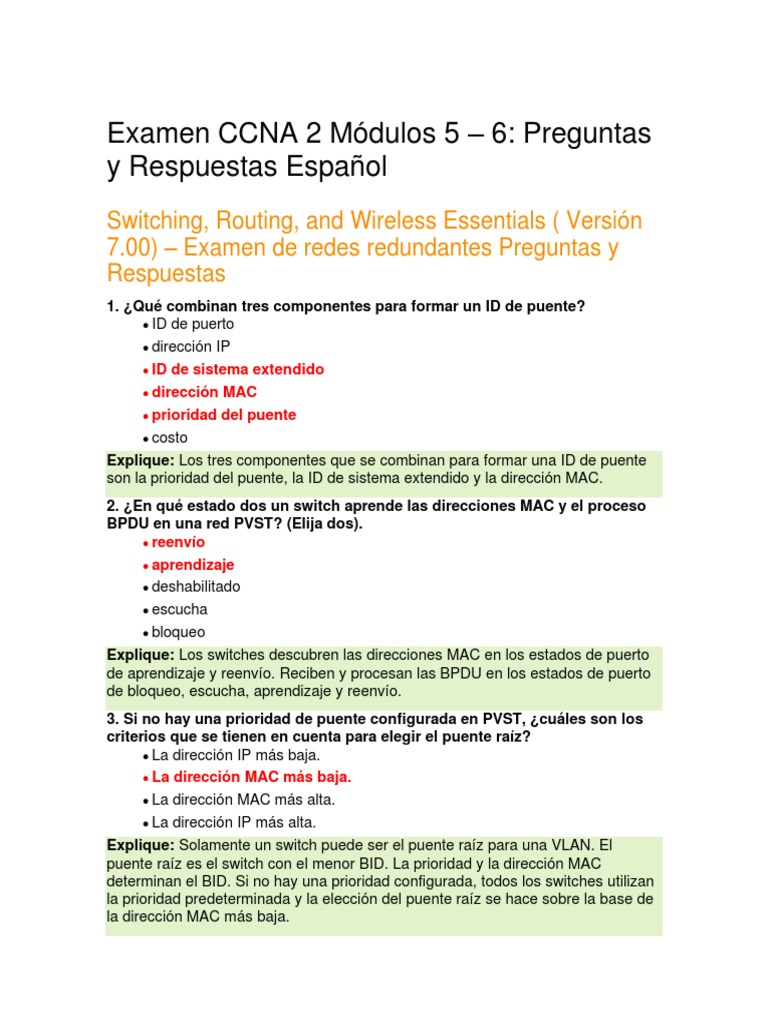 Examen CCNA 2 Módulos 5 | PDF
