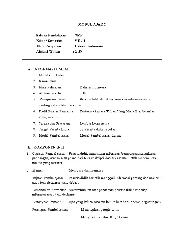 MODUL AJAR 2 NIN 7 KURMER | PDF