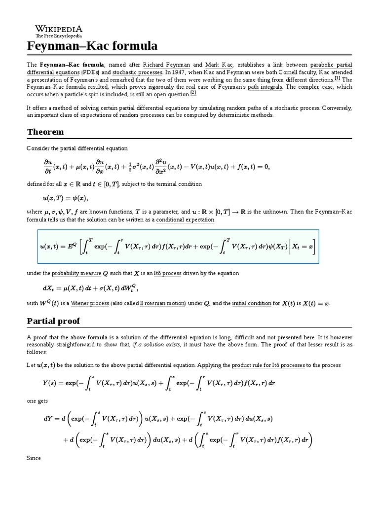 Feynman-Kac Formula | PDF | Partial Differential Equation | Differential Equations