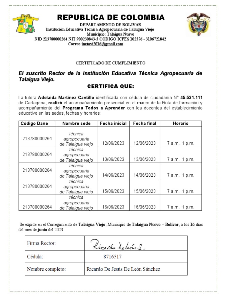 Formato de Certificado de Cumplimiento | PDF