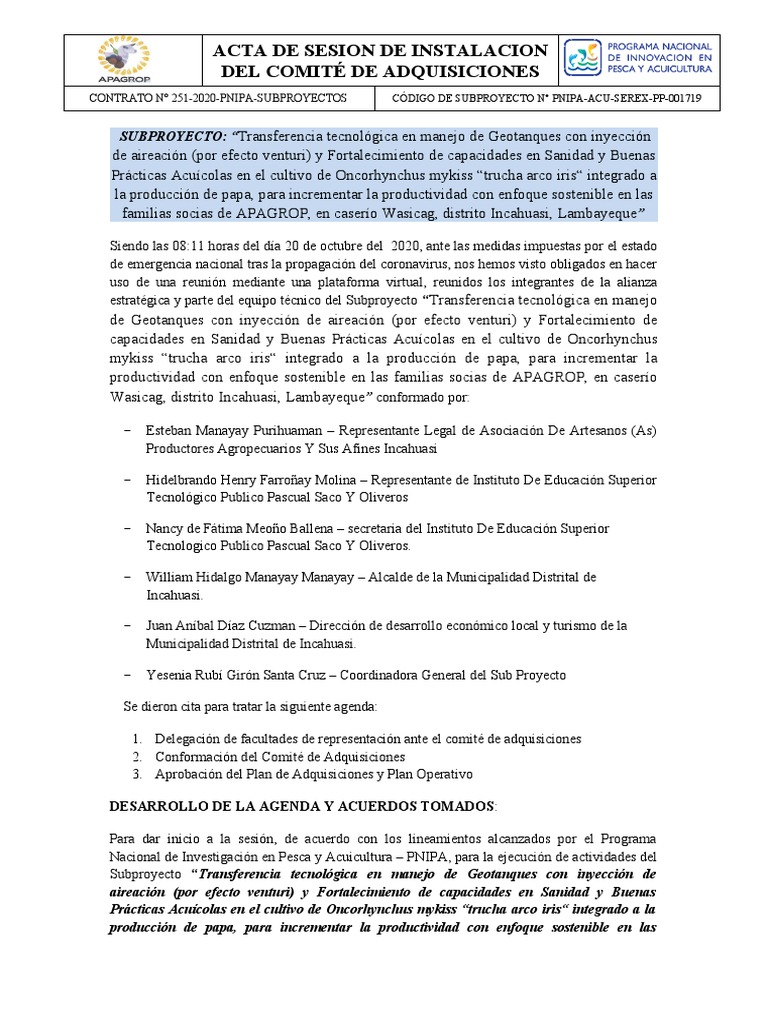 Acta de Comite de Adquisiciones - Corregido | PDF Acta de Comite de Adquisiciones - Corregido | PDF