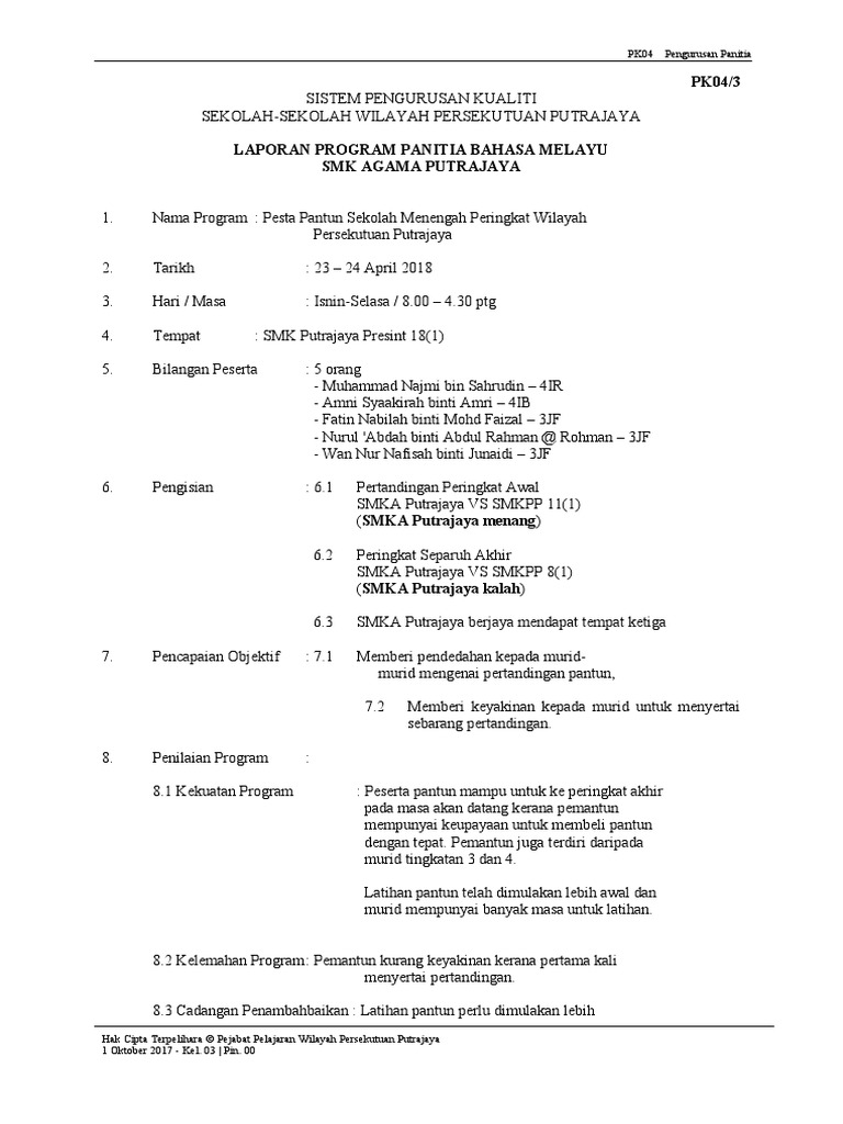 Contoh Format Laporan Program Sekolah | PDF