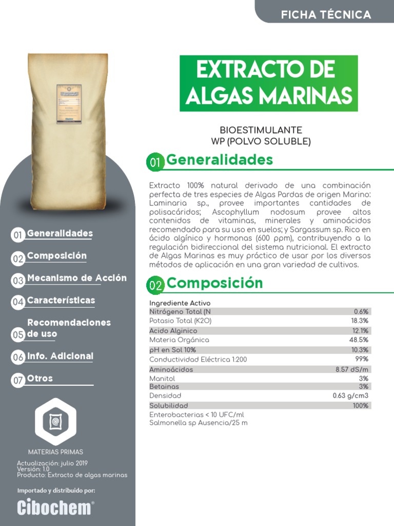 Ficha Técnica M.P. Extracto de Algas | PDF | Ciencias fisicas | Sustancias químicas