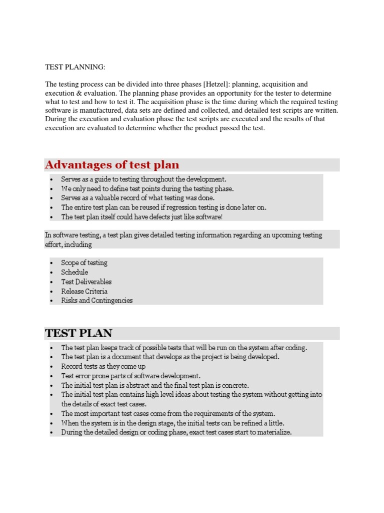 Advantages of Test Plan | Download Free PDF | Software Testing ...