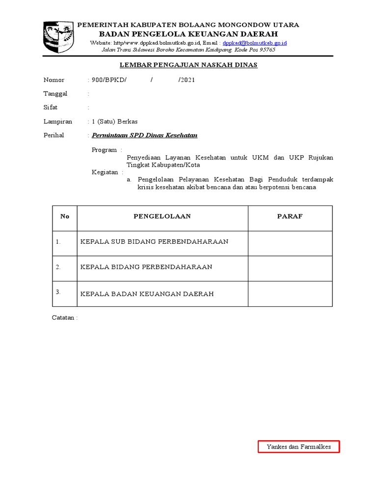 Lembar Pengajuan Naskah Dinas Pemintaan SPD | PDF
