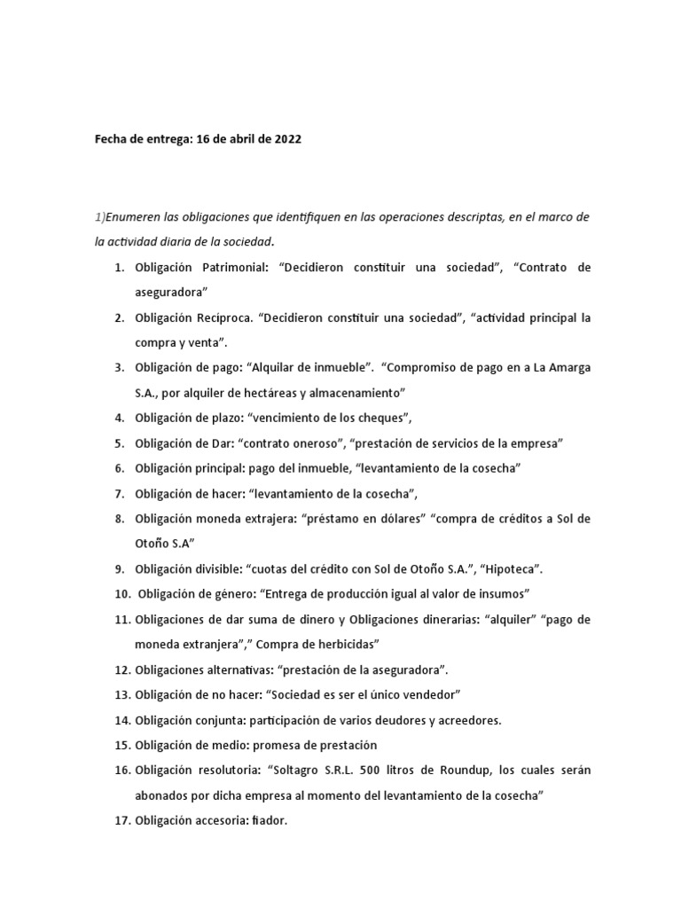 Obligaciones TP1 - 100 | PDF | Pagos | Derecho privado