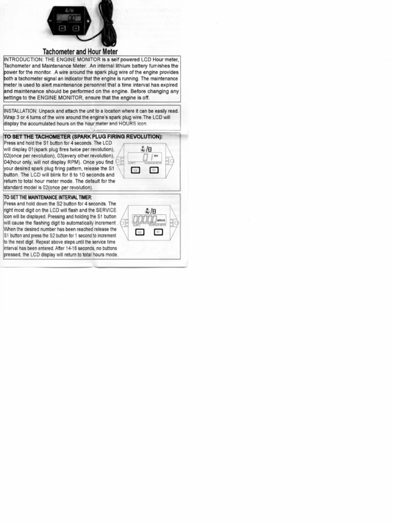 Tachometer, Hour Meter Manual | PDF