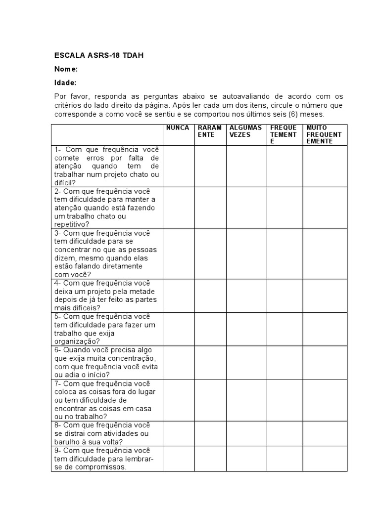 Escala Adulto Tdah | PDF
