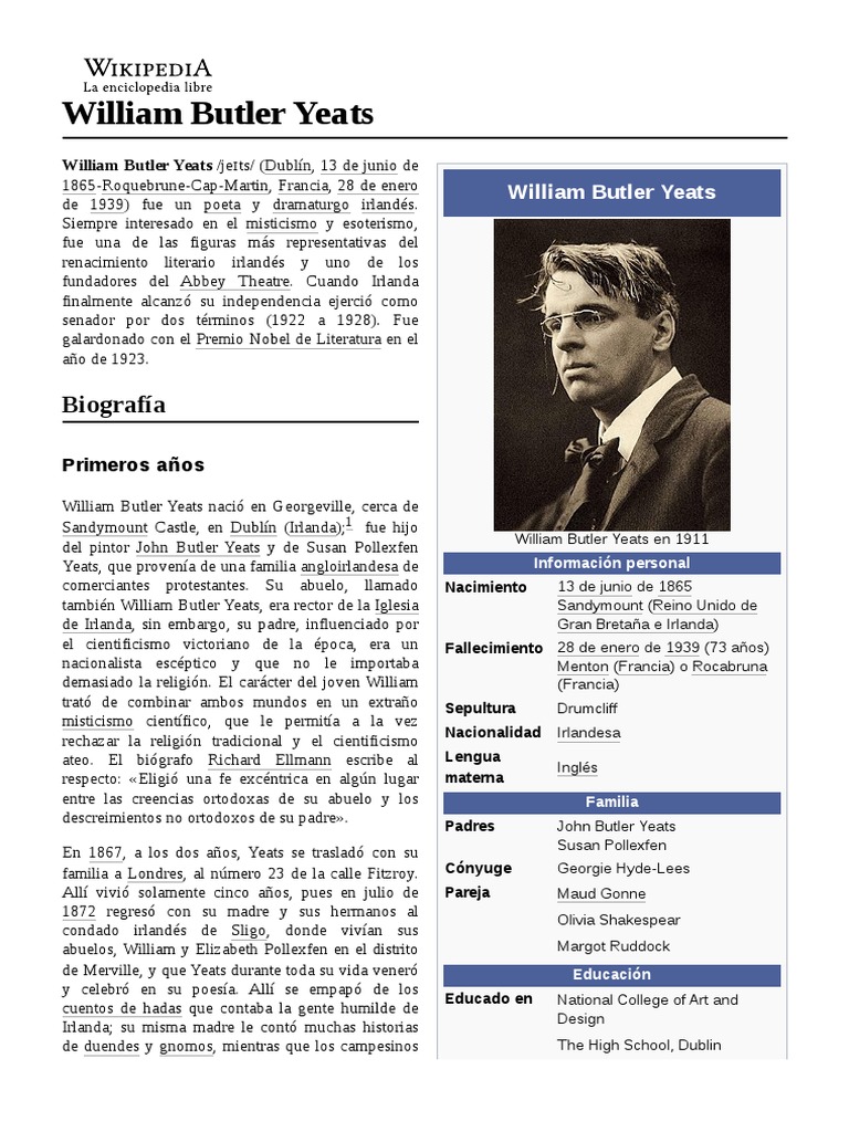 William - Butler - Yeats BIO | PDF