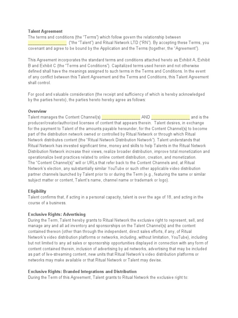 Talent Agreement | PDF