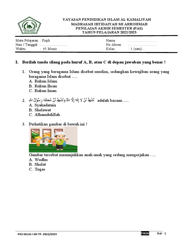 Soal PAS Ganjil Fikih Kelas 1 | PDF